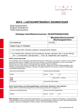 Fillable Online sachsenheim SEPA LASTSCHRIFTMANDAT GRUNDSTEUER DE ...