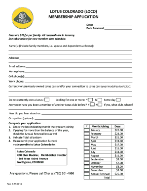 Fillable Online Lotus colorado (loco) membership application Fax Email ...