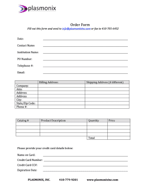 Fillable Online OrderForm - Plasmonix Inc Fax Email Print - pdfFiller