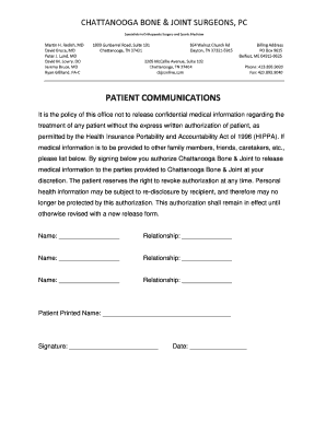 Fillable Online PATIENT COMMUNICATIONS - CBJS Online Fax Email Print ...