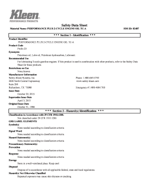 Fillable Online Safety Data Sheet Material Name: PERFORMANCE PLUS ...