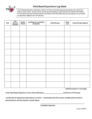 Fillable Online reg5ecp Field-Based Experience Log Sheet ...