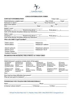Fillable Online CHILD INFORMATION FORM CONTACT INFORMATION Fax Email ...