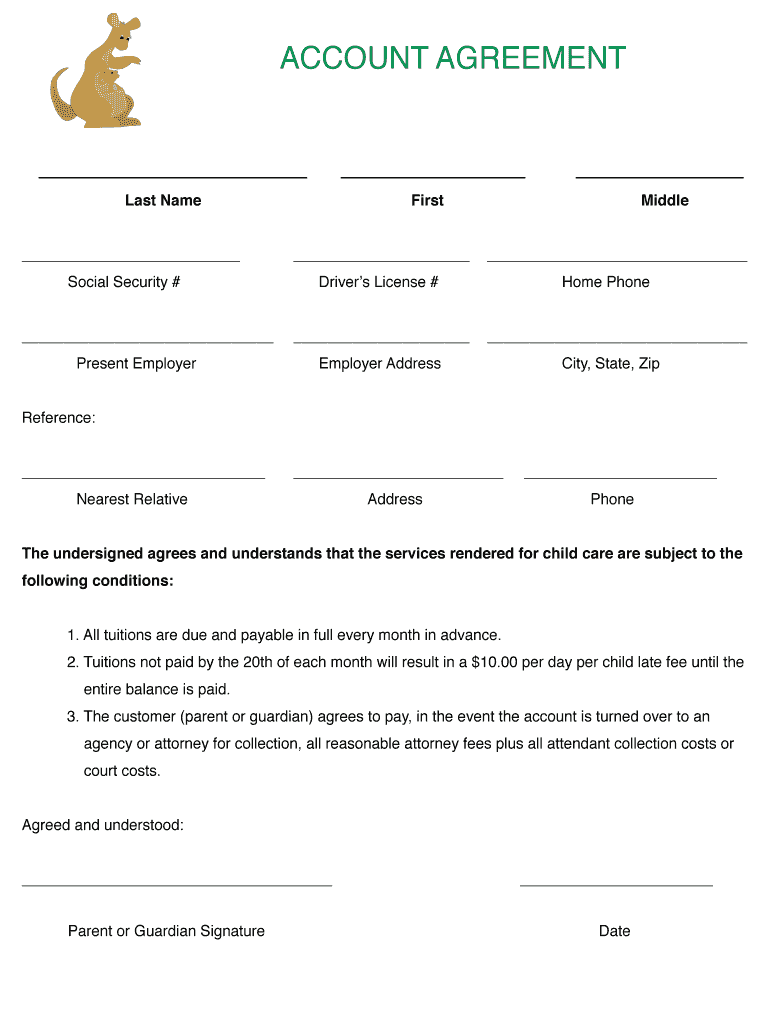 Fillable Online Account Agreement - The Kangaroo Forest Fax Email Print ...