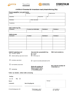 Fillable Online lernia ANS KAN Svenska f r invandrare med yrkesinriktning (Sfy) - Lernia Fax ...
