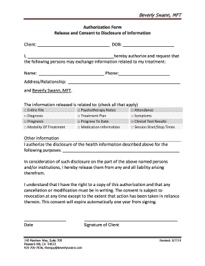 Fillable Online Authorization Form Release and Consent to Disclosure of ...