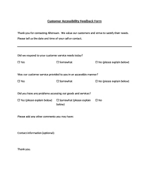 Fillable Online Customer Accessibility Feedback Form Fax Email Print ...