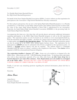 Fillable Online siouxempirebaseball 2016 High School Baseball Letter ...