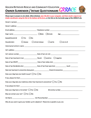 Fillable Online grrace GRRACE Intake Questionnaire part1 Fax Email ...