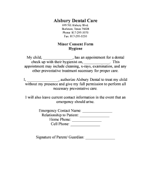 Fillable Online Hygiene Minor Consent - Alsbury Dental Fax Email Print ...