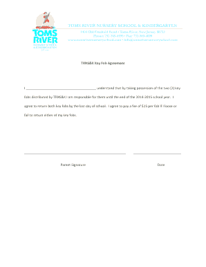 Fillable Online TRNS&K Key Fob Agreement I - Toms River Nursery School ...