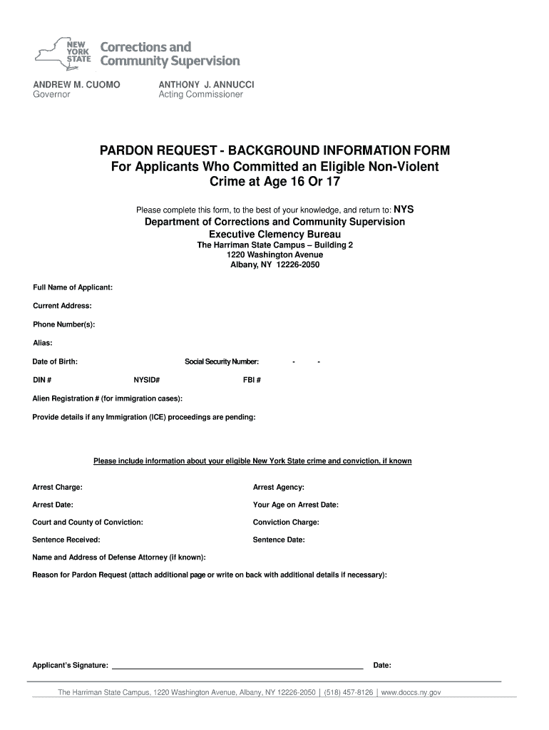 Fillable Online PARDON REQUEST - BACKGROUND INFORMATION bFORMb For Fax ...