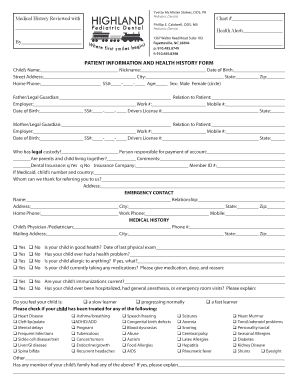 Fillable Online Patient Information and Health History Form - Highland Pediatric ... Fax Email ...