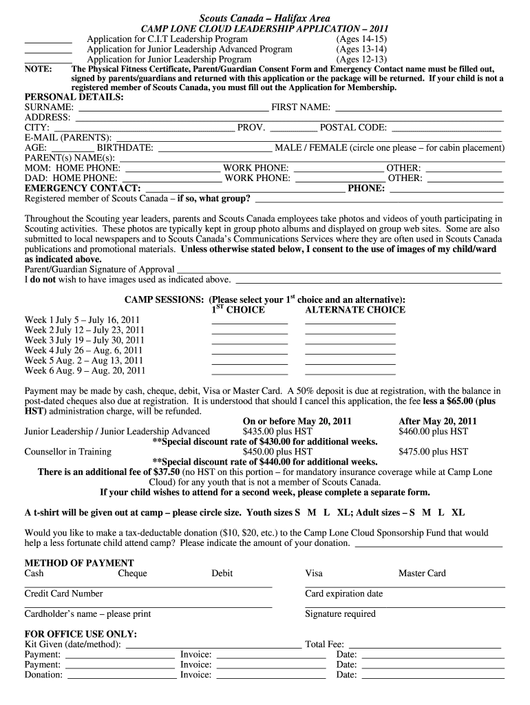 Fillable Online Scouts Canada Halifax Area Fax Email Print - pdfFiller
