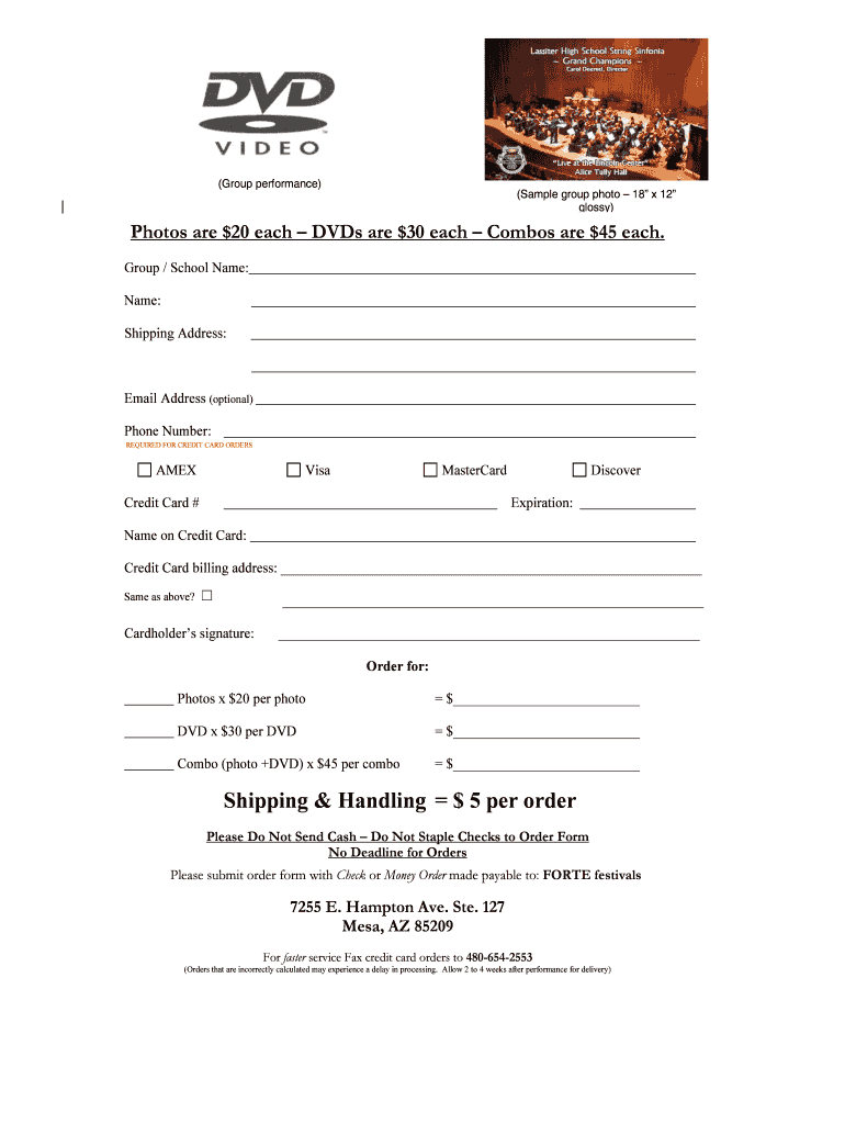 Fillable Online garfieldorchestra DVD and Photo Order Formdoc ...