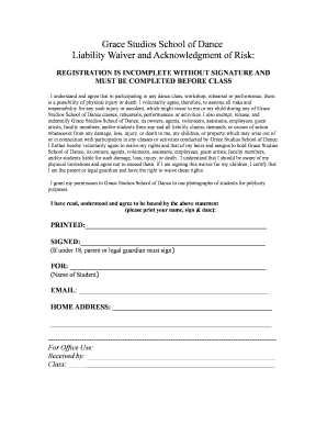 Fillable Online GSSD Student Liability Waiver - Grace Studios School of ...
