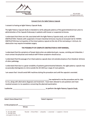 Fillable Online Agile Patency Capsule Consent Form - Gastro Center of ...