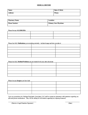 Fillable Online Medical History Form - bvpavaldostabbcomb Fax Email Print - pdfFiller