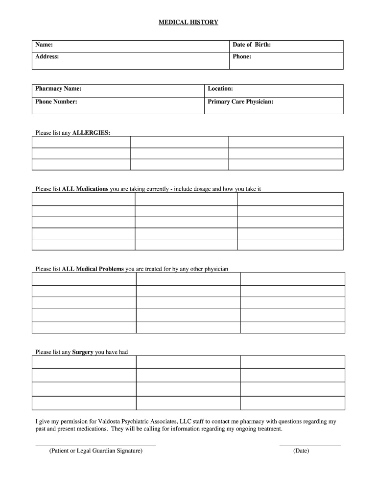 Fillable Online Medical History Form - bvpavaldostabbcomb Fax Email Print - pdfFiller