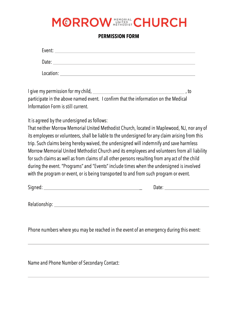 Fillable Online morrowchurch PERMISSION FORM - Morrow Church Fax Email ...