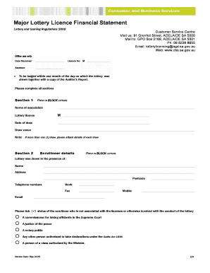 Fillable Online Major Lottery Licence Financial bStatementb Auditor39s ...