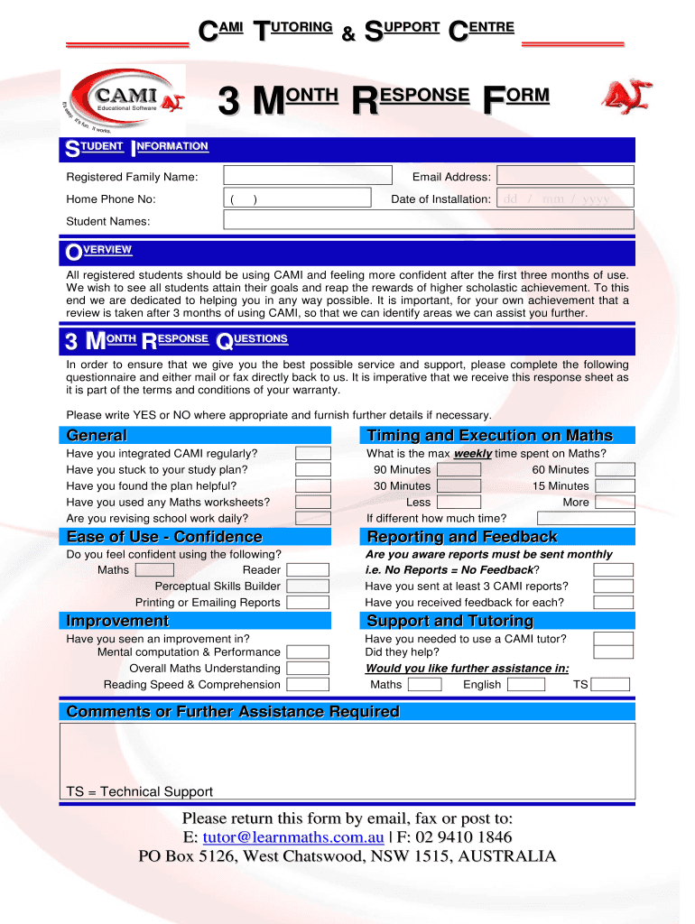 Fillable Online 3 Month Response Form - CAMI Worldwide Fax Email Print ...