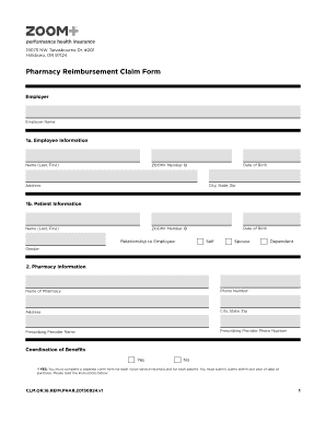 Fillable Online ZOOM+ Vision Claim Reimbursement Form Fax Email Print ...