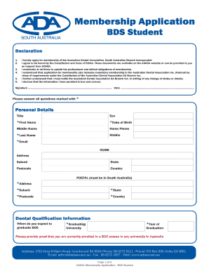 Fillable Online adasa asn BADASAb Application - BDS Student - adasa asn ...