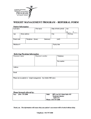 Fillable Online montrealcomprehensive WEIGHT MANAGEMENT PROGRAM ...