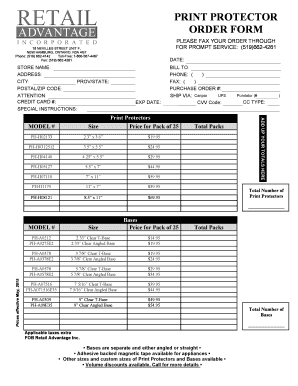 Fillable Online PRINT PROTECTOR ORDER FORM - Retail Advantage Fax Email ...