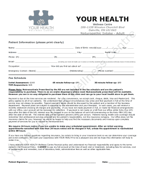 Fillable Online YOUR HEALTH Wellness Centre 2001158 Winston Churchill Blvd Oakville, ON L6J 0A3 ...