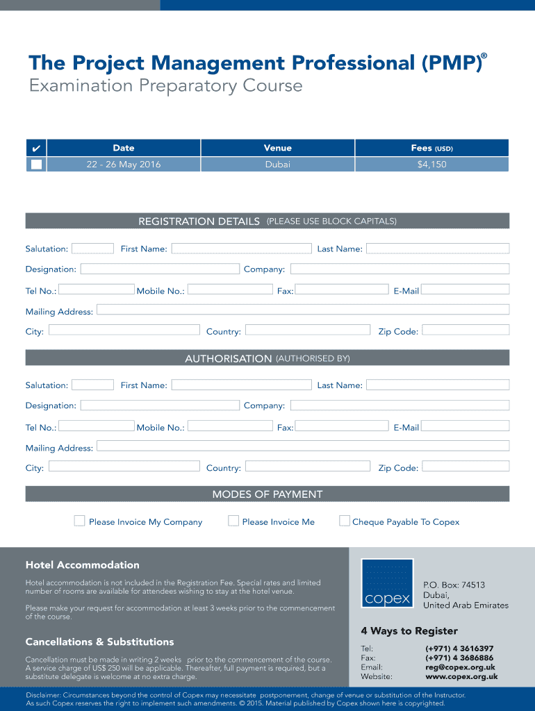 Fillable Online copex org The Project Management Professional (PMP) - Copex Fax Email Print ...
