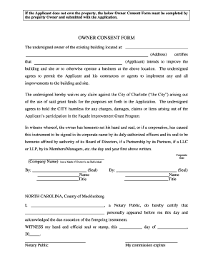 Fillable Online charmeck If the Applicant does not own the property the ...