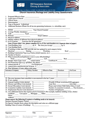 Fillable Online Church Insurance Application Fax Email Print - pdfFiller