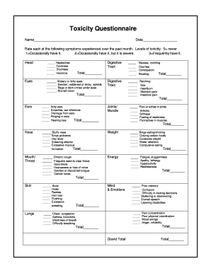 Fillable Online Toxicity Questionnaire - Universal Wellness Associates ...
