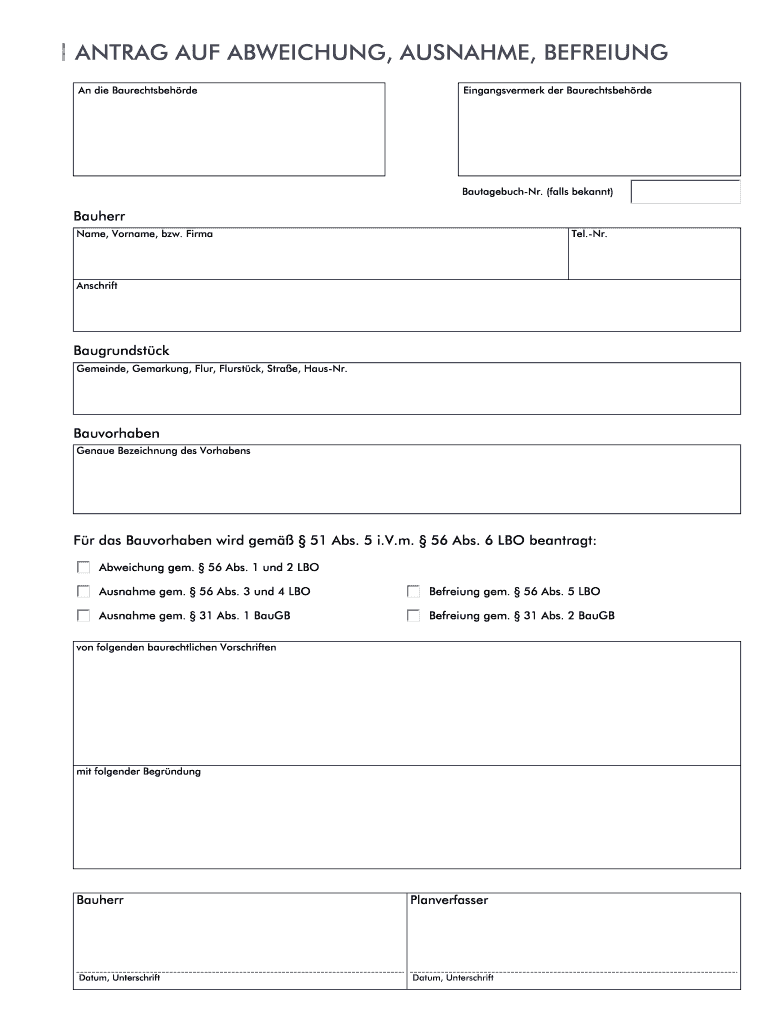 Fillable Online ostalbkreis Antrag auf abweichung, ausnahme, befreiung ...