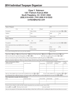 Fillable Online Individual Taxpayer Organizer - Elyse Y Robinson Fax ...