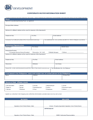 Fillable Online CORPORATE BUYER INFORMATION SHEET - Buy SMDC Condo Fax Email Print - pdfFiller