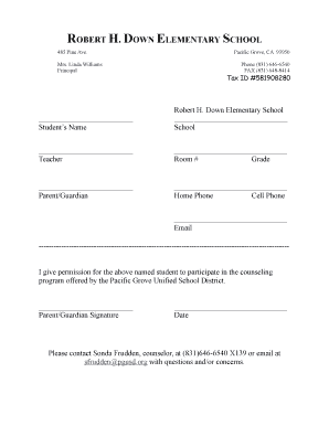 Fillable Online robertdown pgusd RD Counseling permission slip - Robert ...