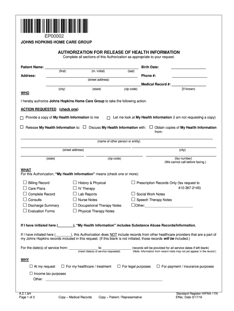 Fillable Online hopkinsmedicine Bauthorizationb for fundraising - Johns ...