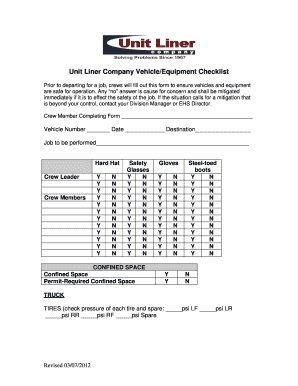 Fillable Online Unit Liner Company Vehicle Checklist Fax Email Print ...