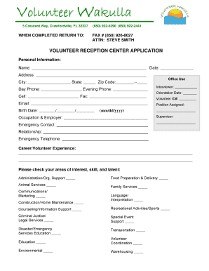 Fillable Online volunteerwakulla LEON COUNTY VOLUNTEER RECEPTION CENTER ...