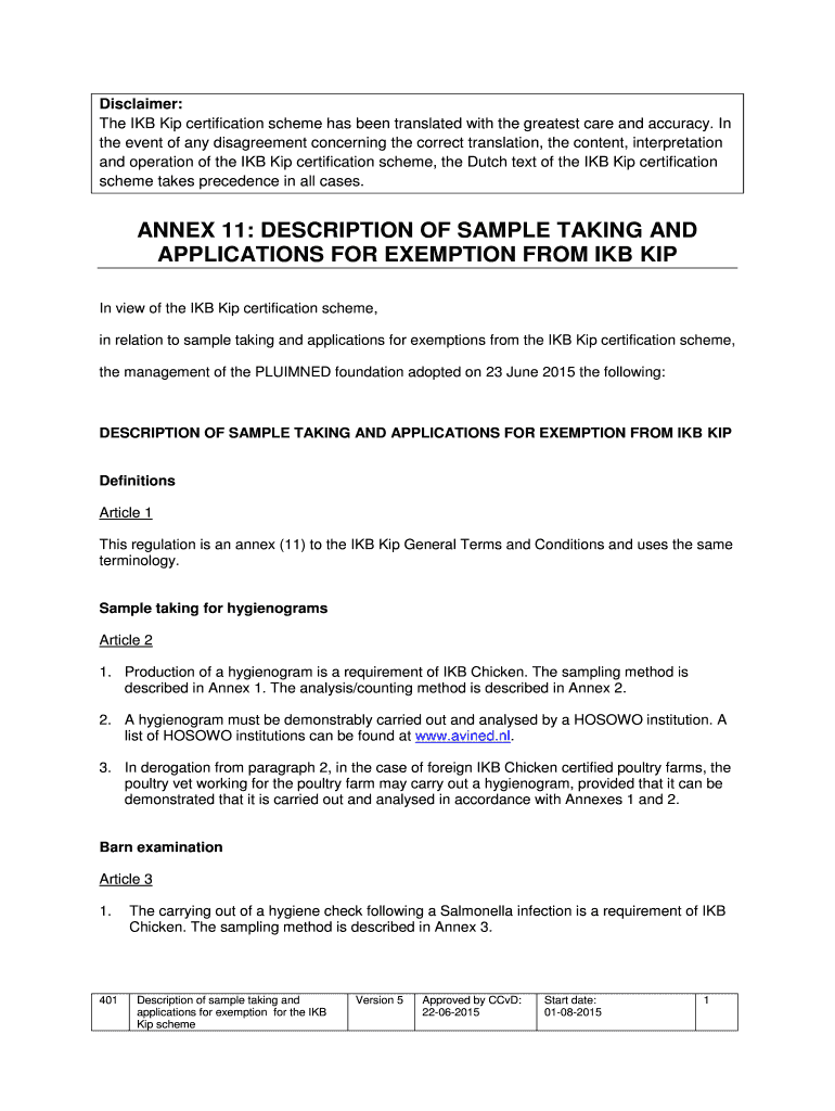 Fillable Online pluimned avined ANNEX 11 DESCRIPTION OF SAMPLE TAKING ...