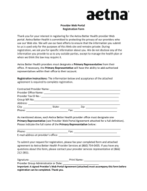 Fillable Online Provider Web Portal Registration Form Primary ...