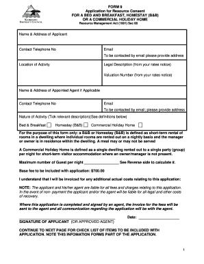 Fillable Online BFORM 9b Application for Resource Consent FOR A BED AND ...