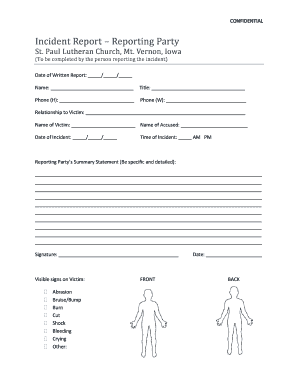 Fillable Online Sample Incident Report - Reporting Party Fax Email ...