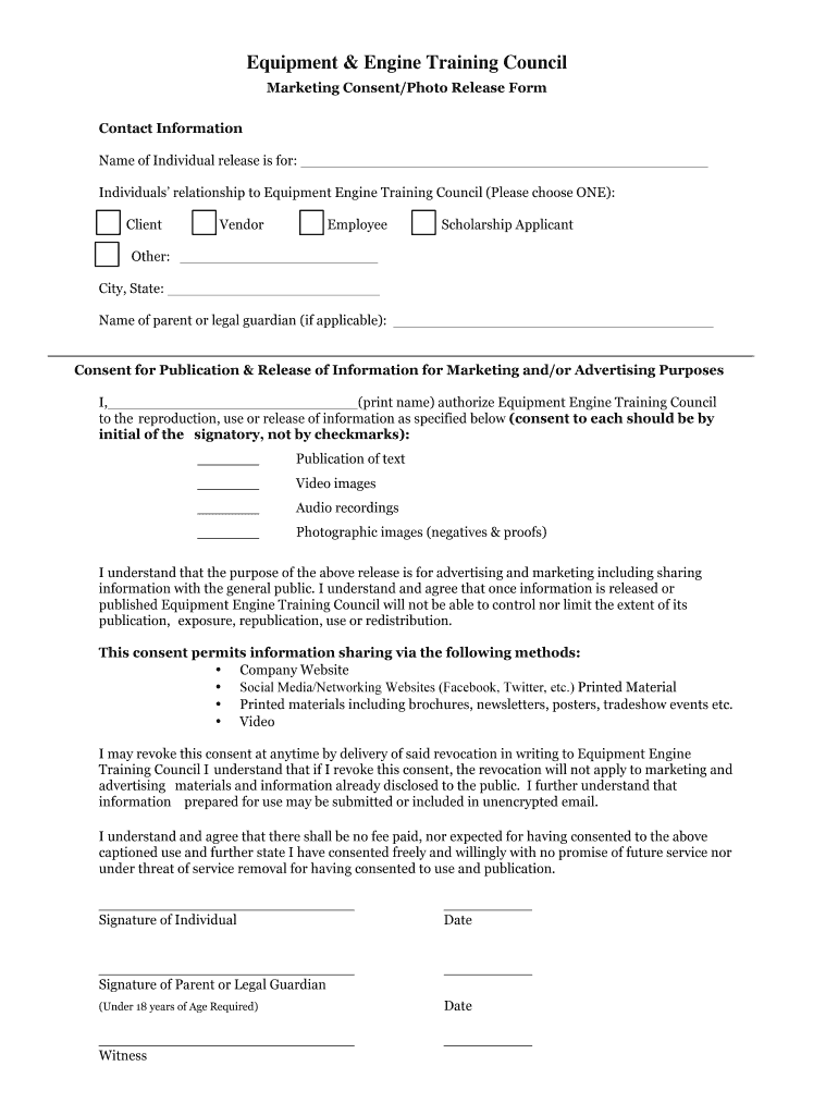 Fillable Online Photo Release Marketing Consent Form - Equipment Engine Fax Email Print - pdfFiller
