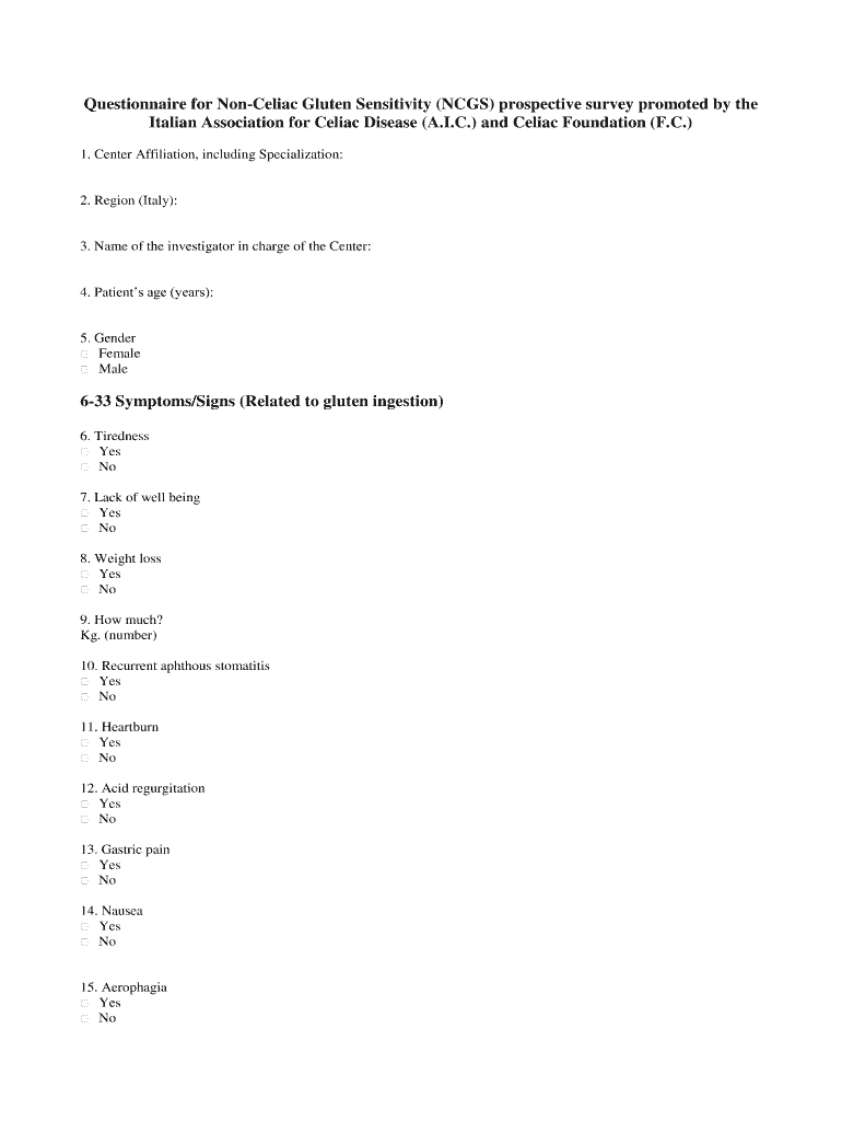 Fillable Online Questionnaire for Non-Celiac Gluten Sensitivity (NCGS ...