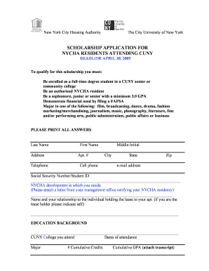 Fillable Online web york cuny SCHOLARSHIP APPLICATION FOR NYCHA ...