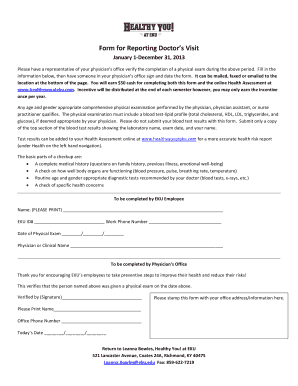 Fillable Online Form for Reporting Doctors Visit - wellnessekuedu Fax ...